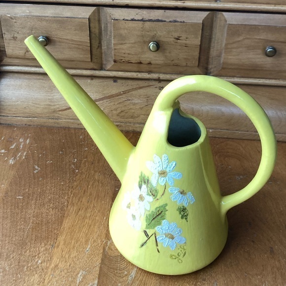 Art | Ceramic Watering Can Vase Planter No Hole In The Bottom Daisy ...
